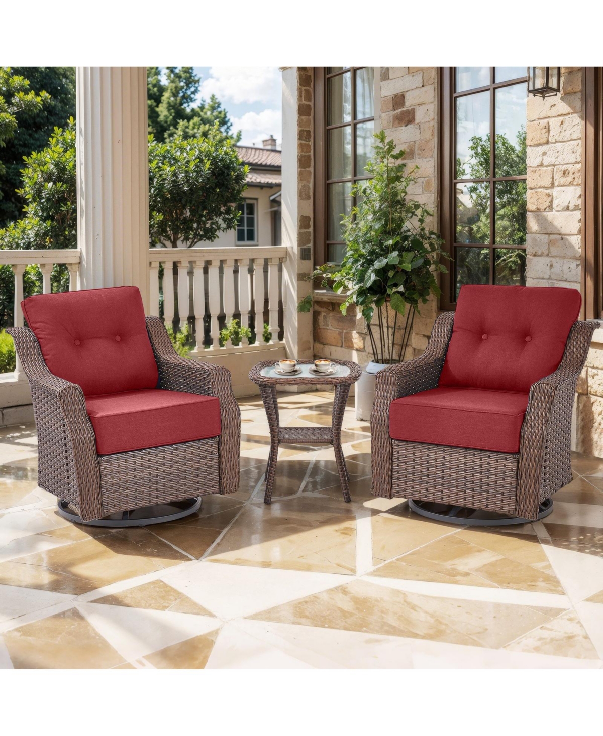Click here for Pocassy 3-Pieces Brown Wicker Outdoor Swivel Rocki... prices