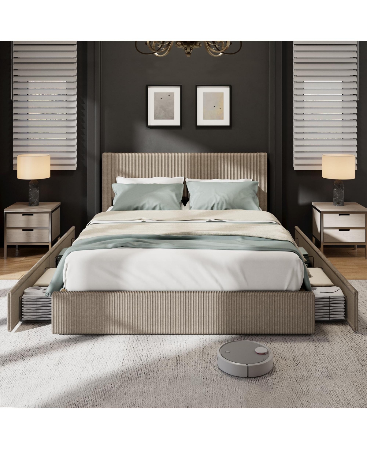 Click here for homfan Upholstered Platform Bed Frame with 4 Stora... prices