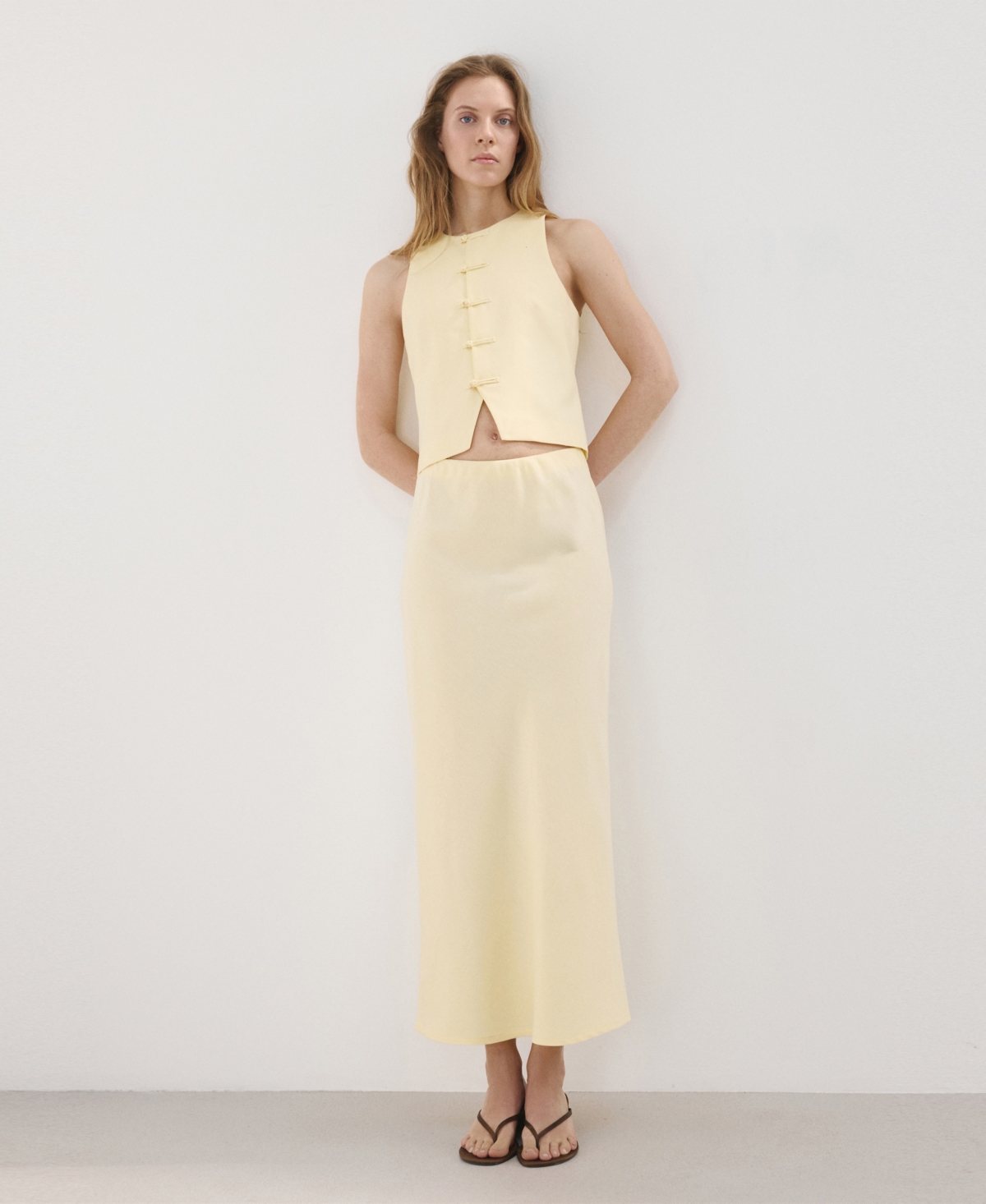 Click here for Mango Womens Linen Toggle Vest - Vanilla prices
