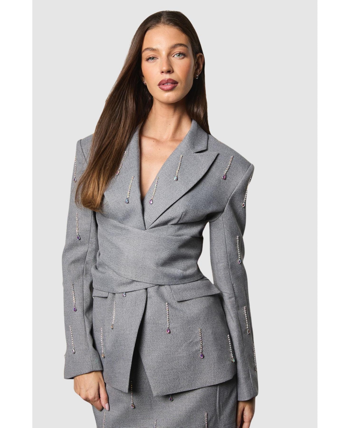 Click here for Coast Womens Muse Check Tie Embellished Blazer - G... prices