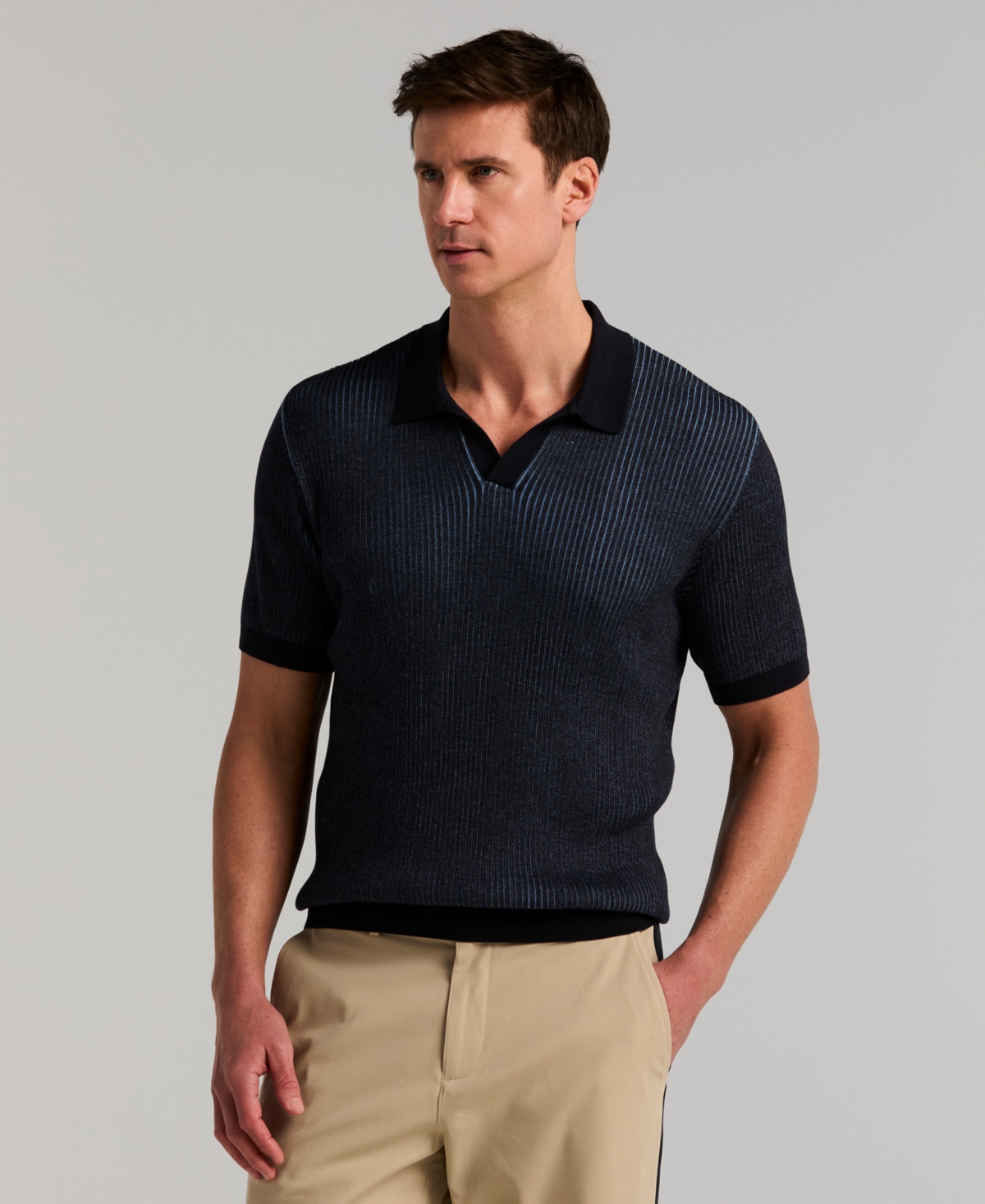 Click here for Perry Ellis Mens Bi Color Plaited Rib Open Polo Sw... prices