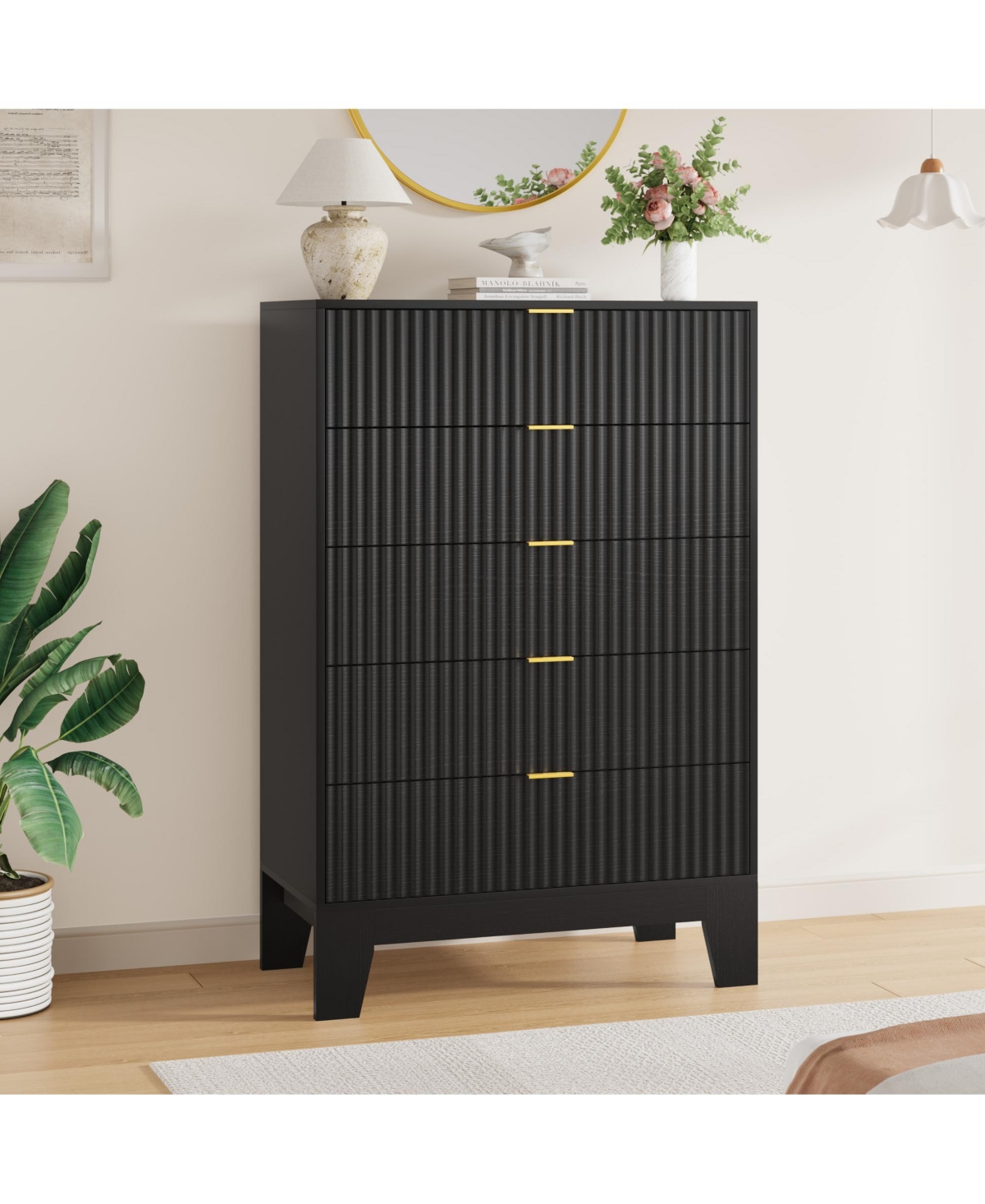 Click here for gaomon 5 Drawer Fluted Dresser – 47 Tall Wooden Ch... prices