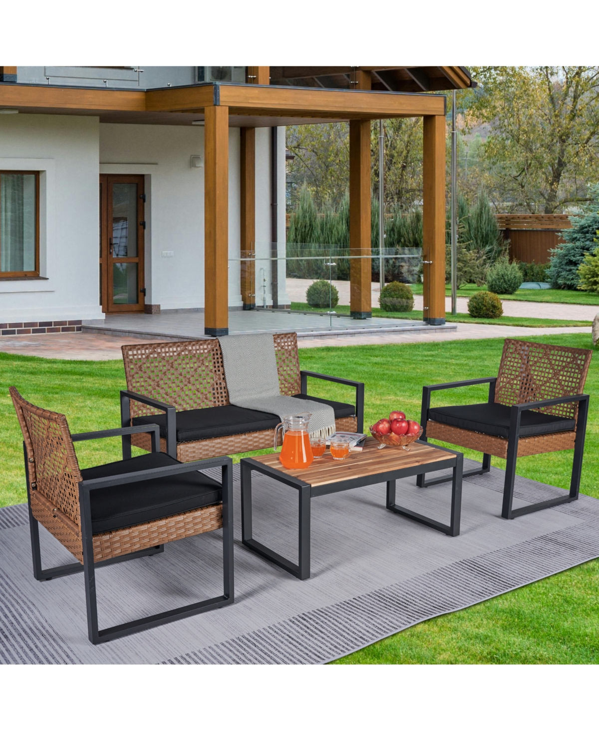 Click here for Clihome 4-Piece Outdoor Patio Furniture Set with A... prices