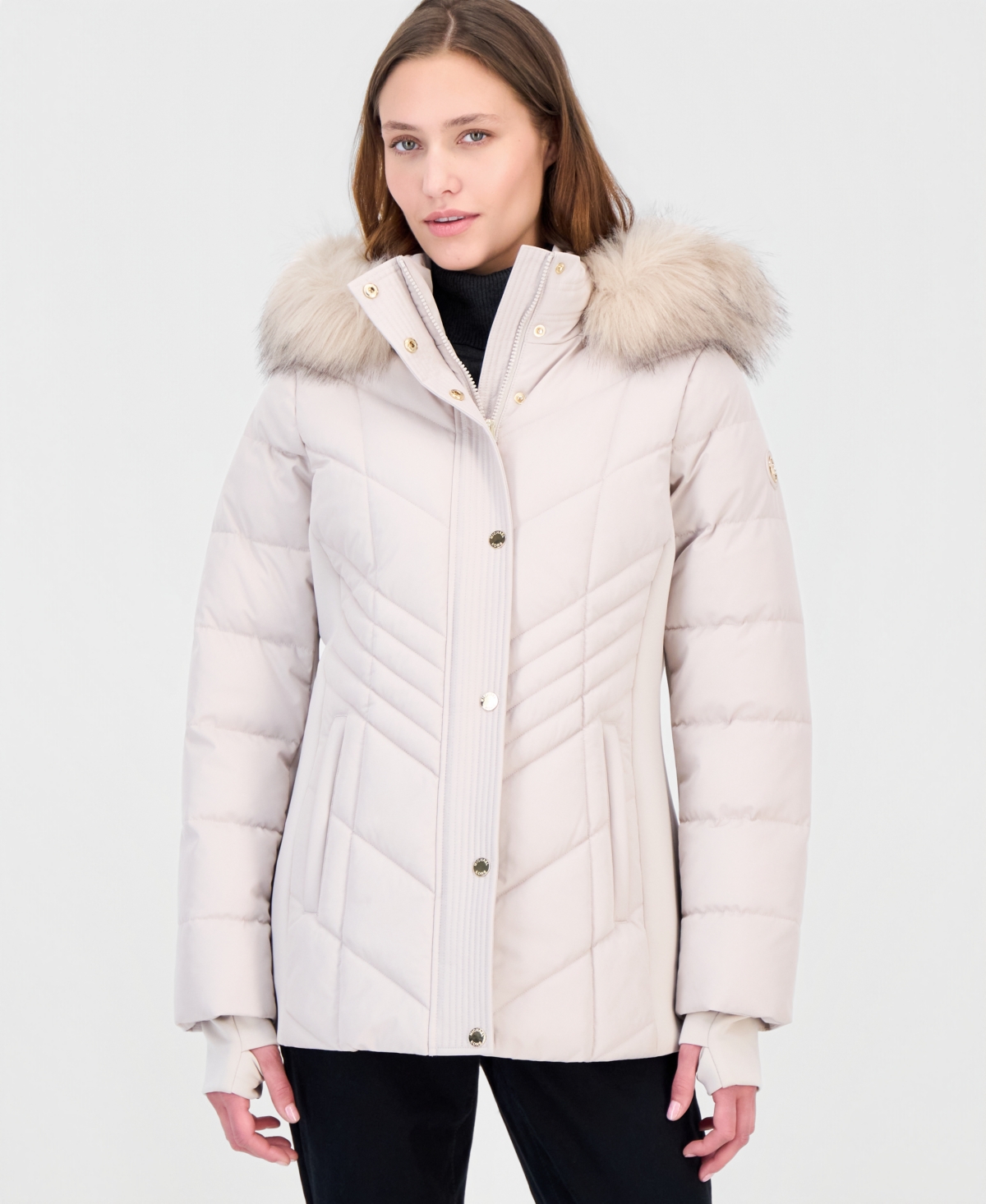 Click here for Michael Michael Kors Petite Faux-Fur-Trim Hooded P... prices