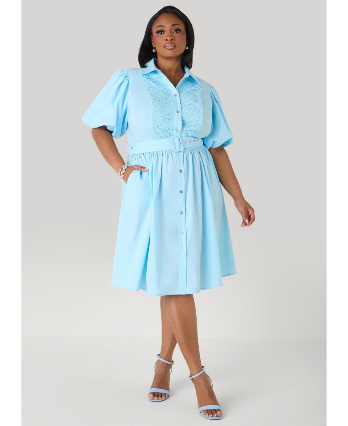 Click here for Ashley Stewart Womens Crochet Paneled A Line Shirt... prices