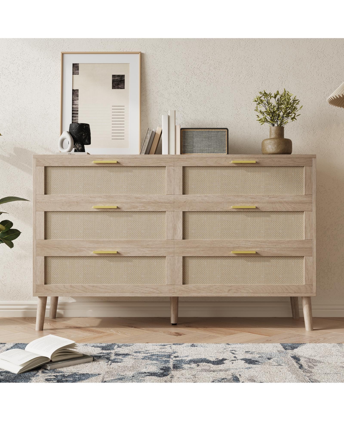 Click here for homfan 6 Drawer Dresser  47 Inch Natural Rattan Ch... prices