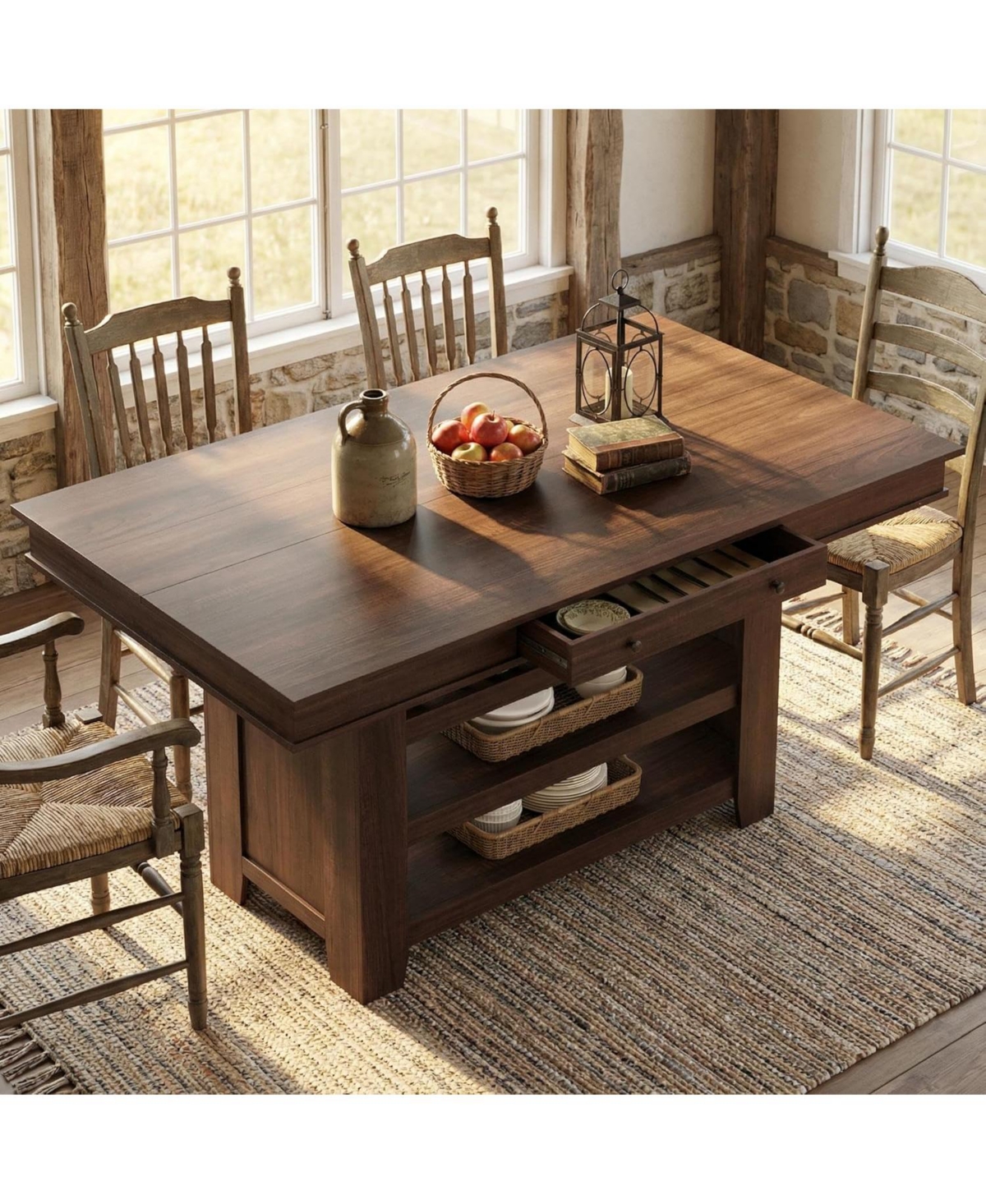 Click here for gaomon Counter Height Table with Wine Rack and 3 S... prices