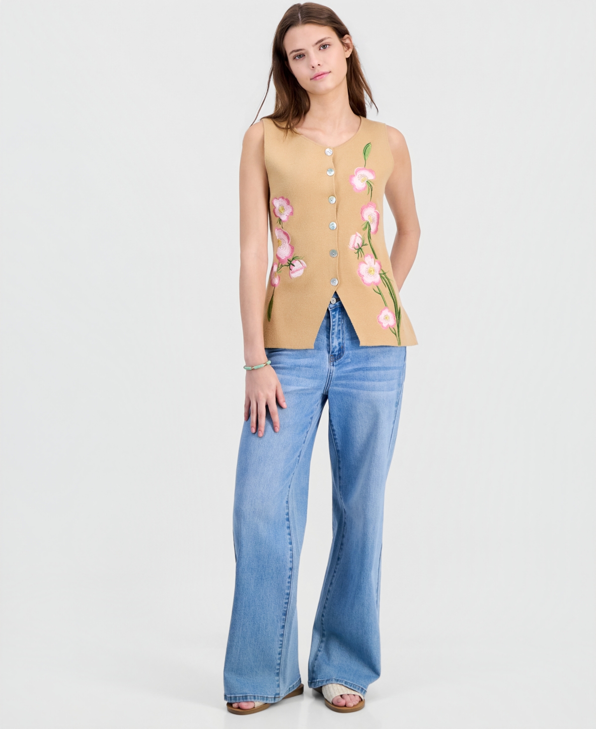 Click here for Driftwood Womens Deanna Embroidered Vest - Taupe prices