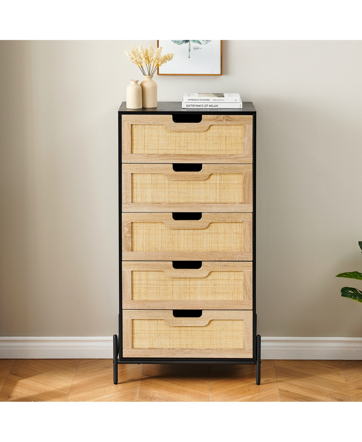 Click here for homfan Farmhouse 5-Drawer Rattan Dresser  Tall Sto... prices