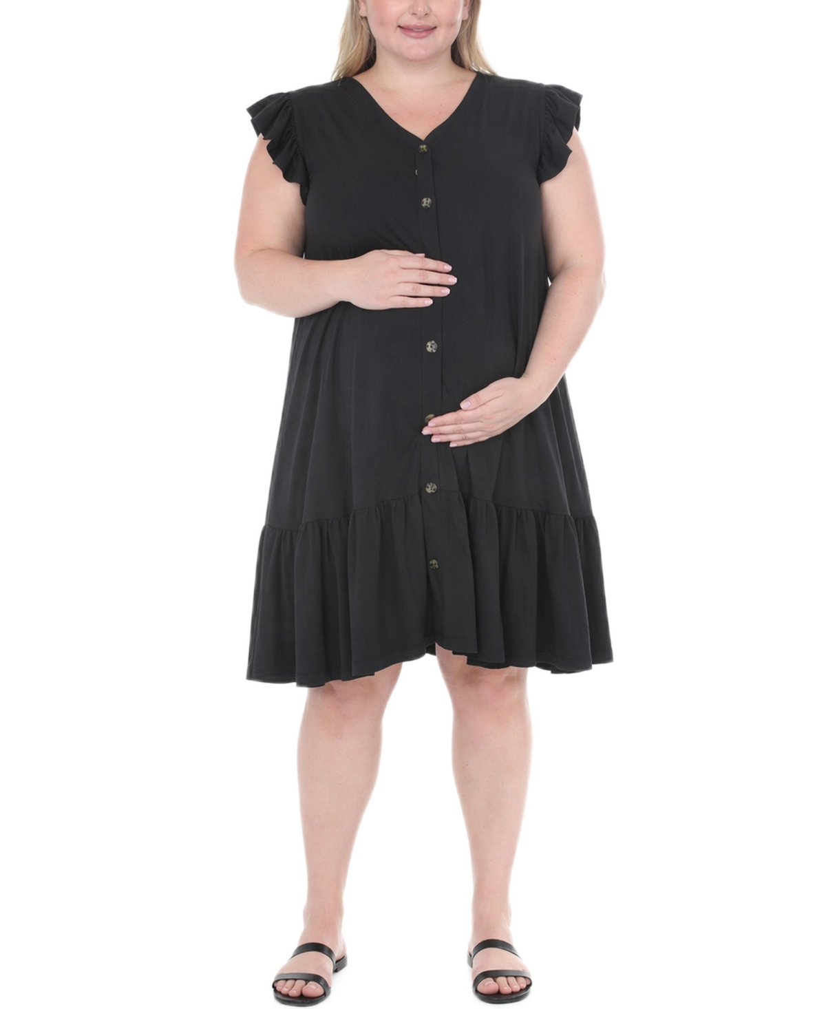 Click here for White Mark Plus Size Flutter-Sleeve Button-Front T... prices