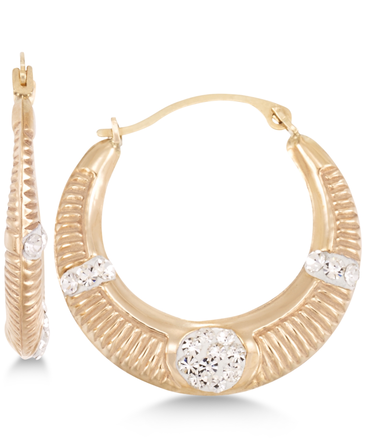 Click here for Crystal Ribbed Hoop Earrings in 10k Gold - Yellow prices