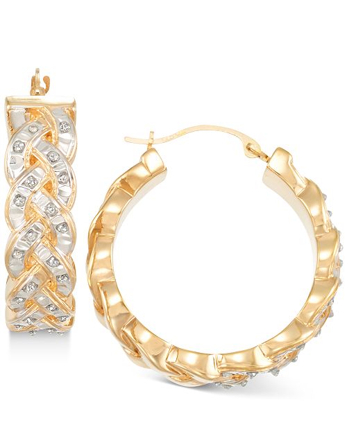 Signature Diamonds Interwoven Hoop Earrings in 14k Gold over Resin Core ...