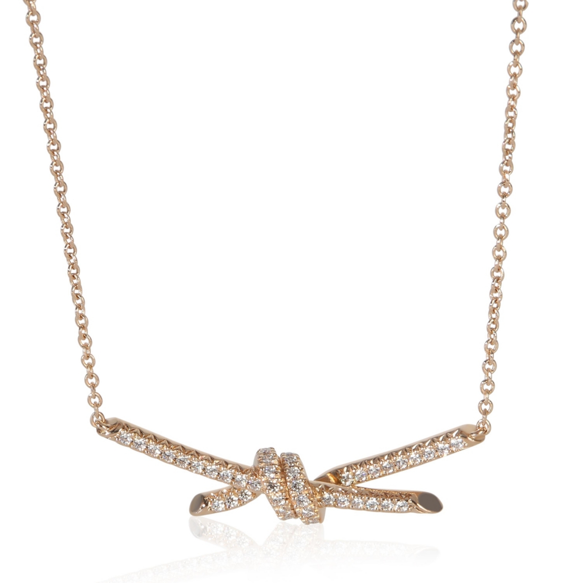 Click here for Pre-Owned Tiffany & Co Rose Gold Diamond Knot Pend... prices