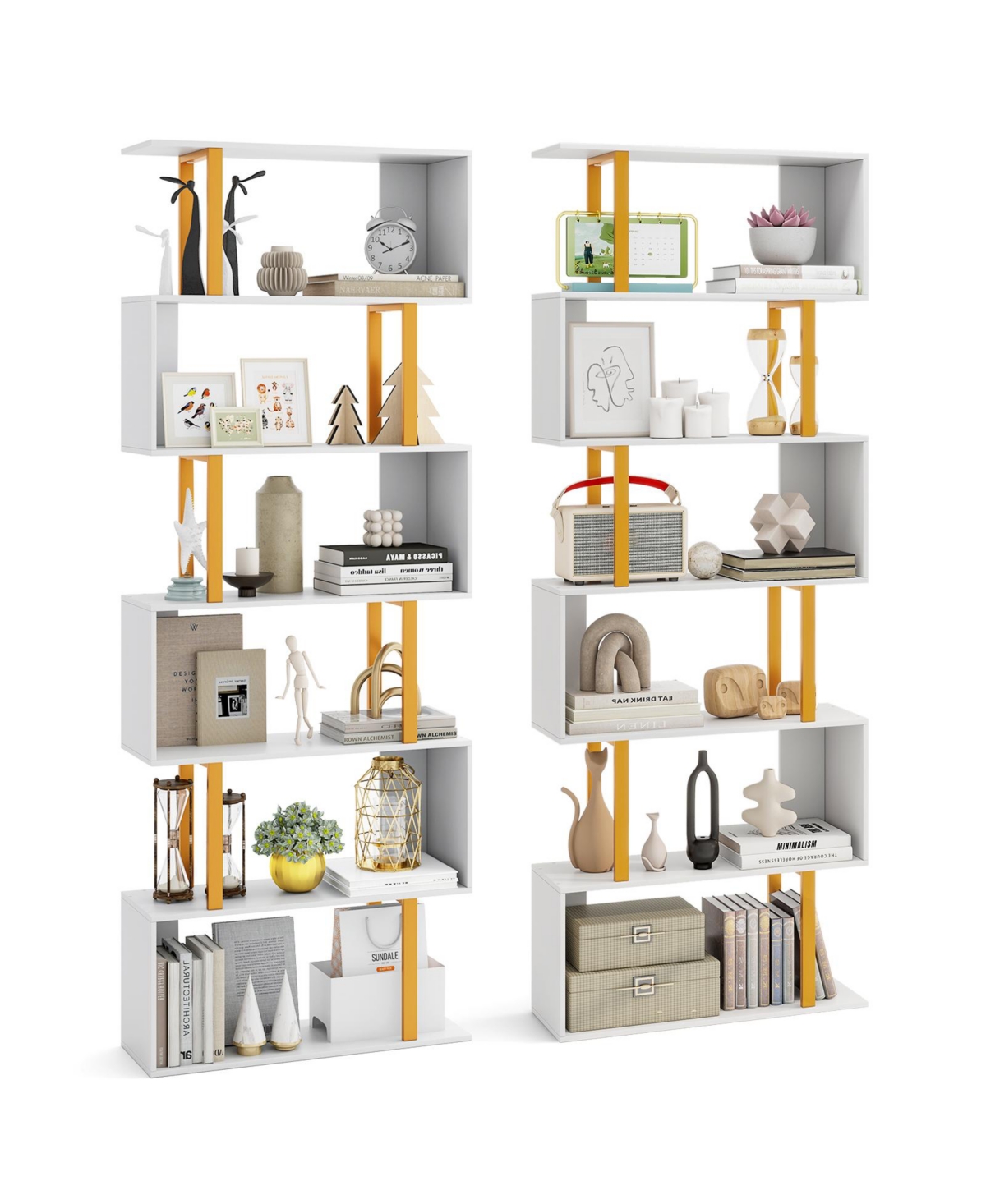 Click here for Gymax 2 Pieces 6 Tier Geometric Bookcase 74.5 Inch... prices