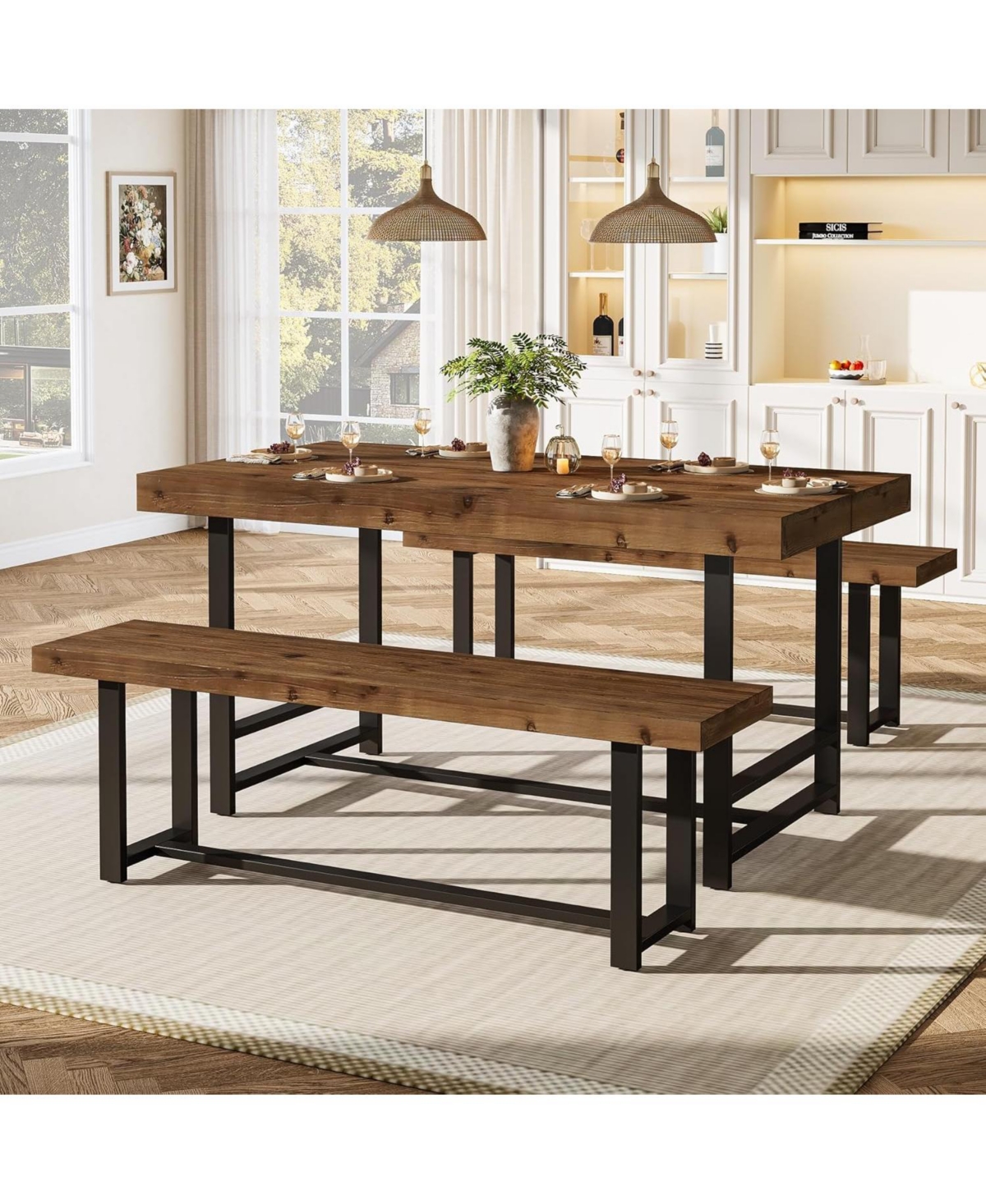 Click here for Tribesigns Solid Wood Dining Table Set for 4-6  55... prices