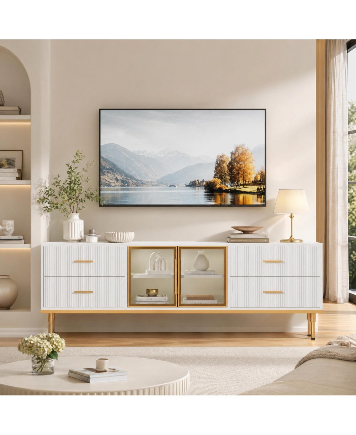 Click here for homfan Contemporary Fluted Tv Stand with Adjustabl... prices