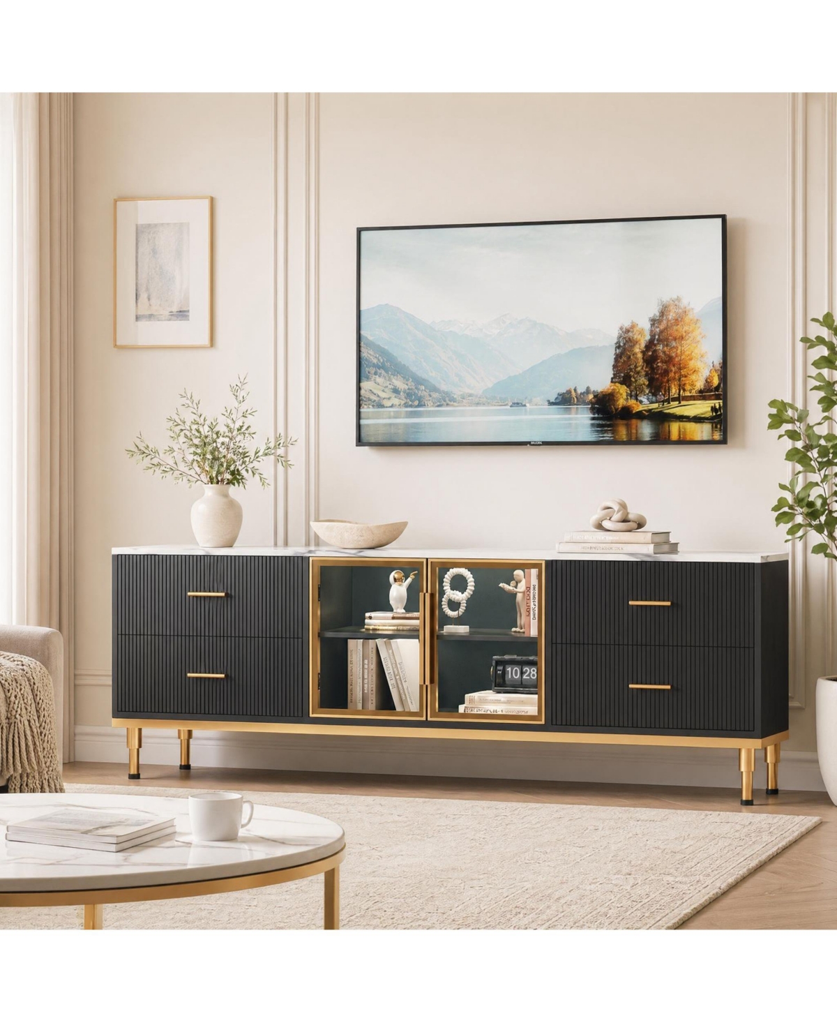 Click here for homfan Contemporary Fluted Tv Stand with Adjustabl... prices