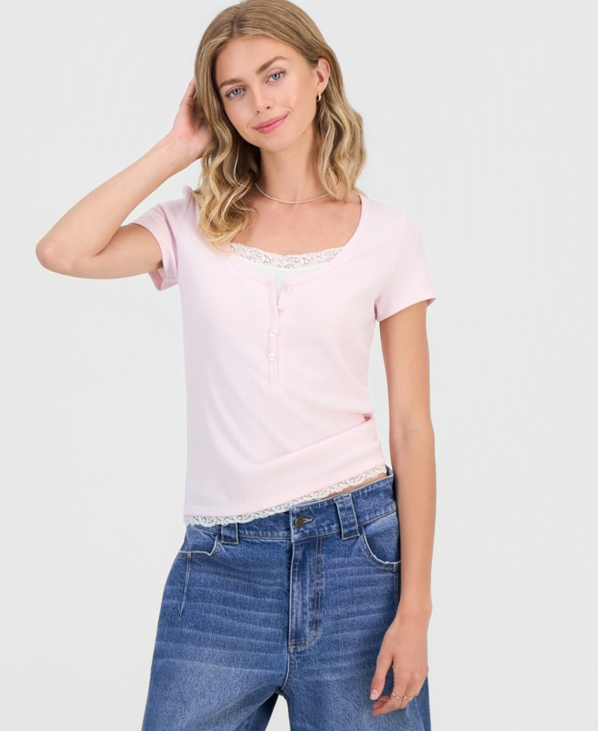 Click here for Hippie Rose Juniors Layered-Look Short-Sleeve Henl... prices