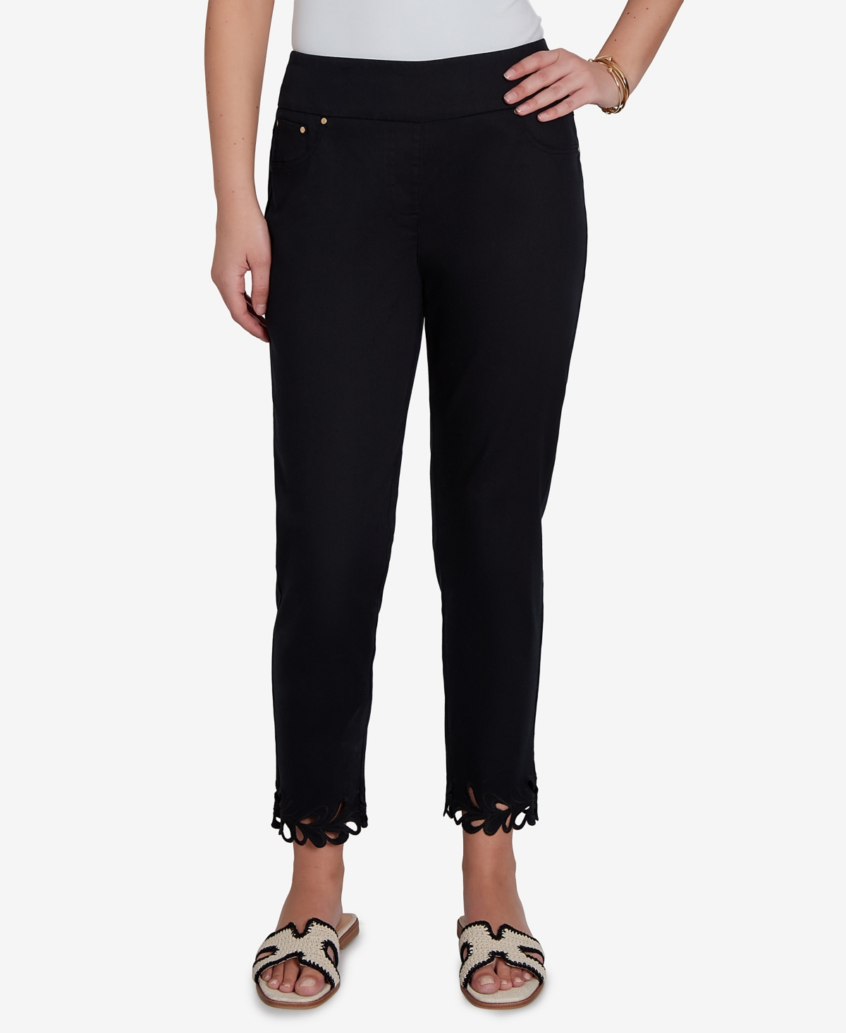 Click here for Ruby Rd. Petite Embroidered Cutout Denim Ankle Pan... prices