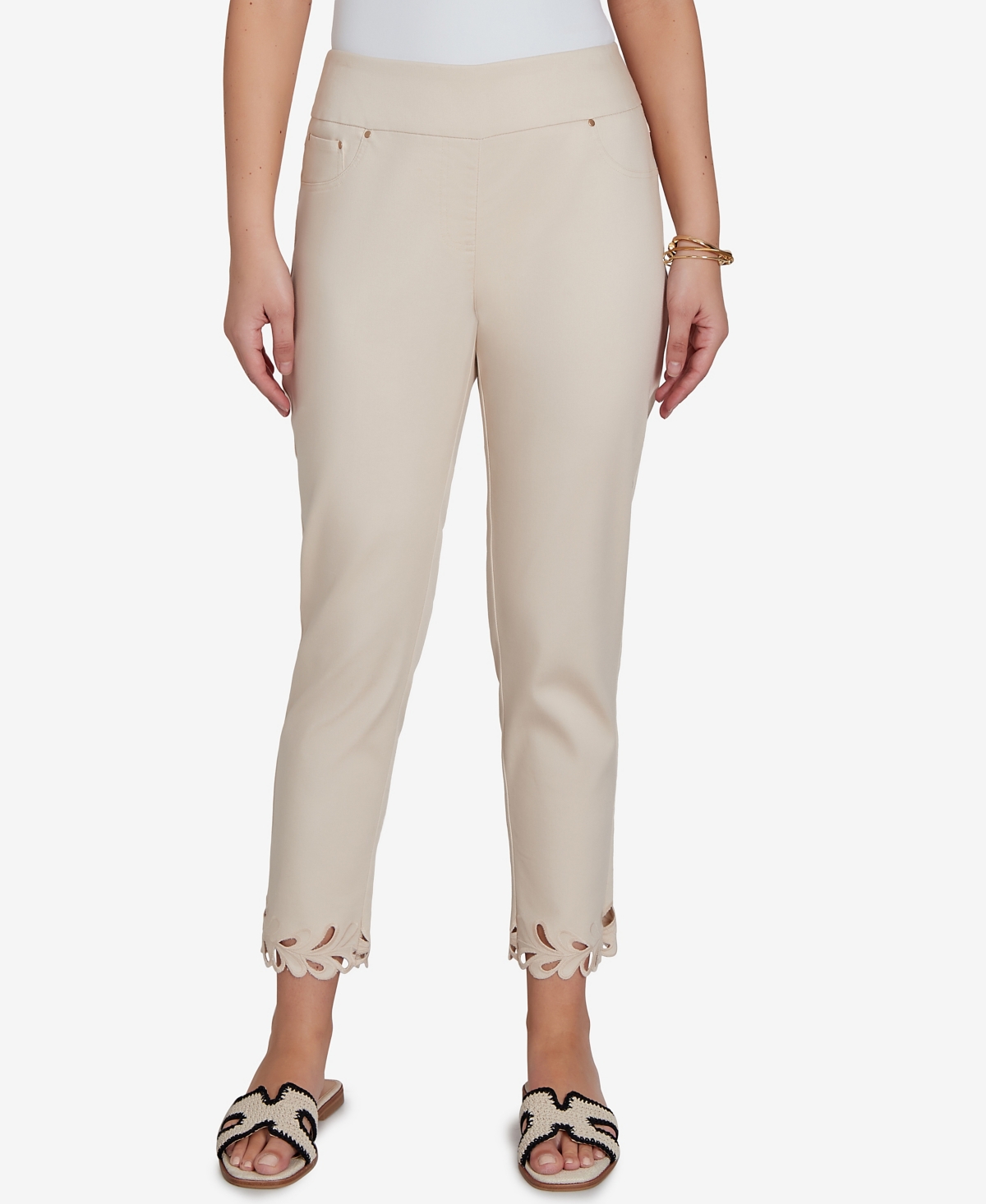 Click here for Ruby Rd. Petite Embroidered Cutout Denim Ankle Pan... prices