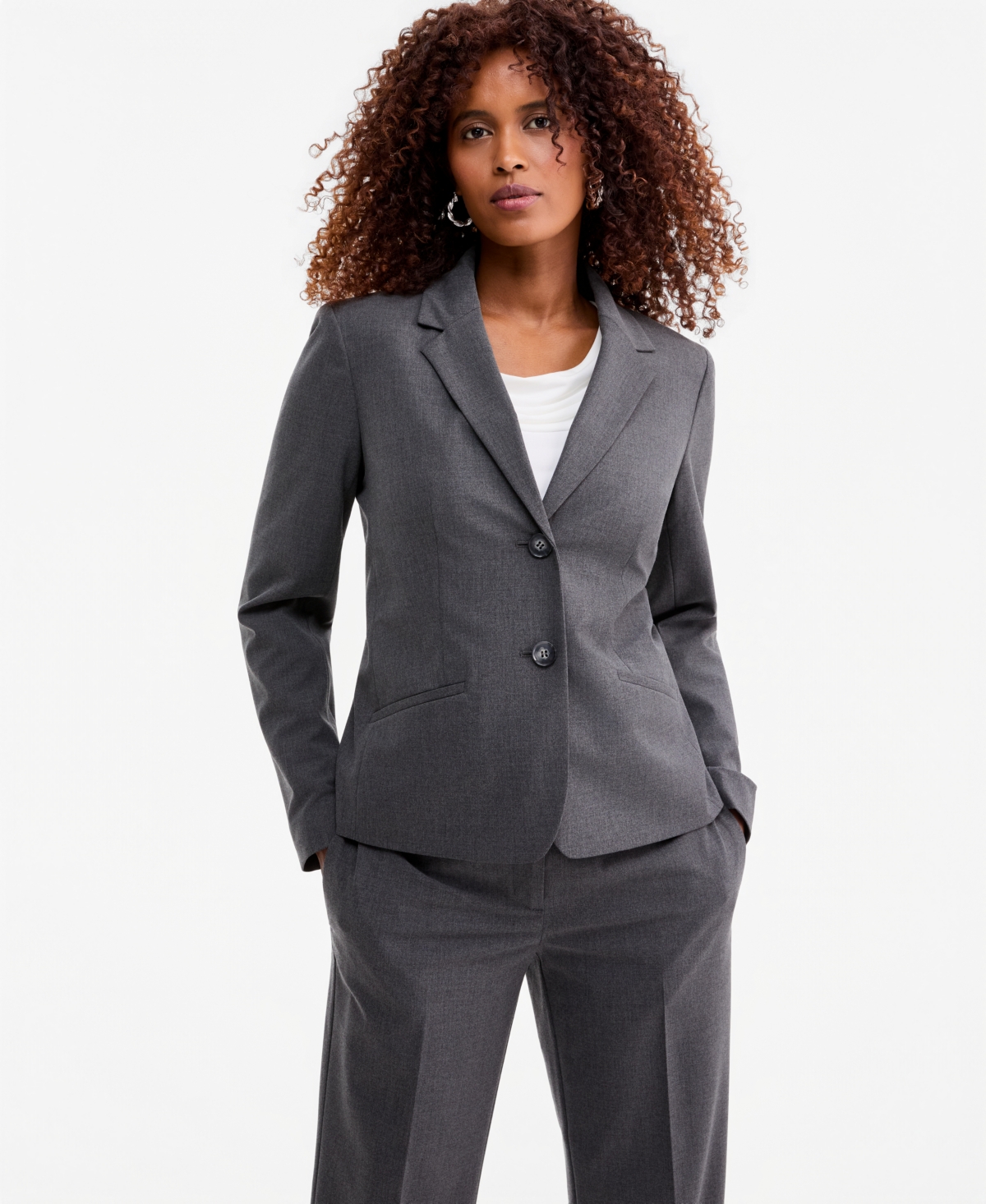 Kasper Womens Washable Bi-Stretch Notch-Collar Two-Button Jacket  Regular & Petite - Modern Charcoal