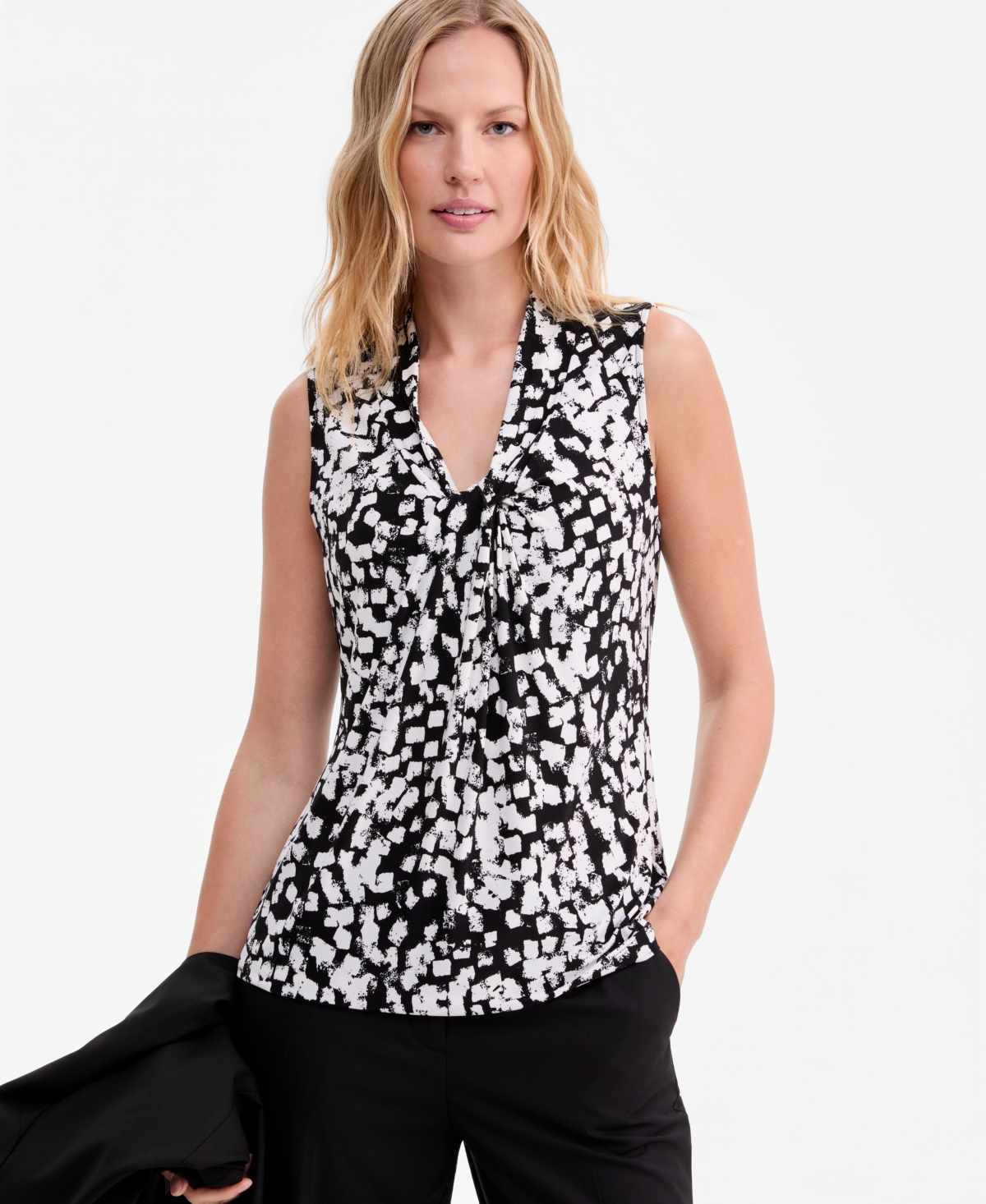 Click here for Kasper Womens Printed Knot-Neck Sleeveless Blouse... prices