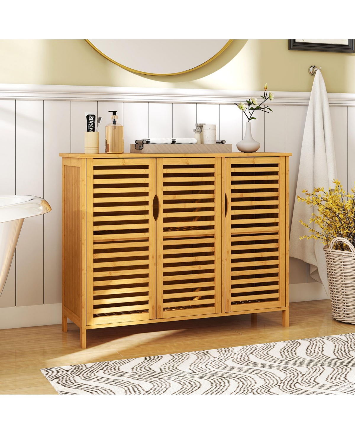 Click here for sumyeg 3-Door Bamboo Bathroom Storage Cabinet with... prices