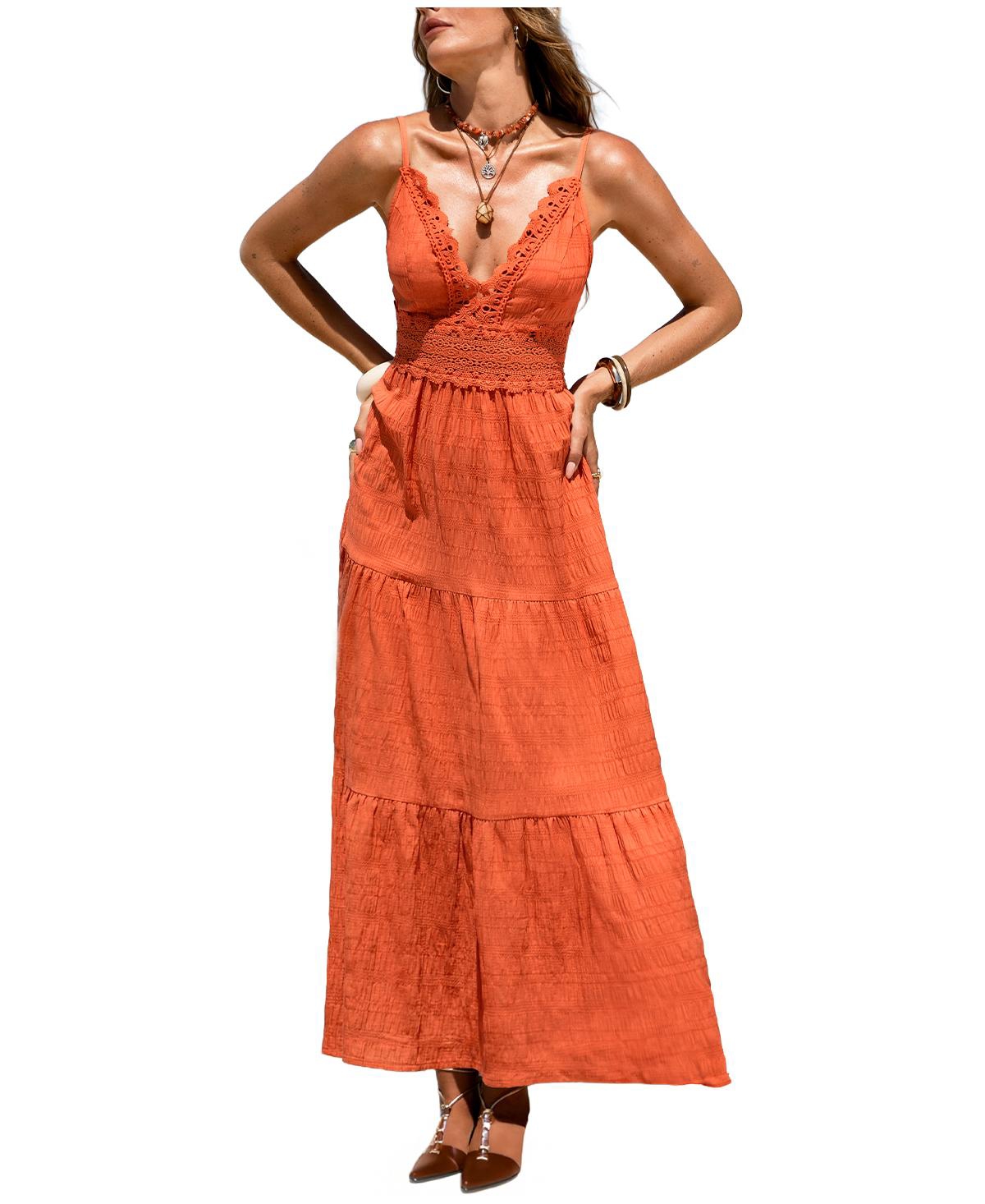 Click here for Cupshe Womens Vacation Glam Orange Maxi Beach Dres... prices
