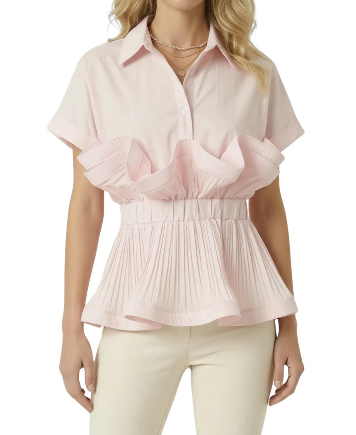 Click here for Modenaire Womens Ruffle Collared-Neck Peplum Blous... prices