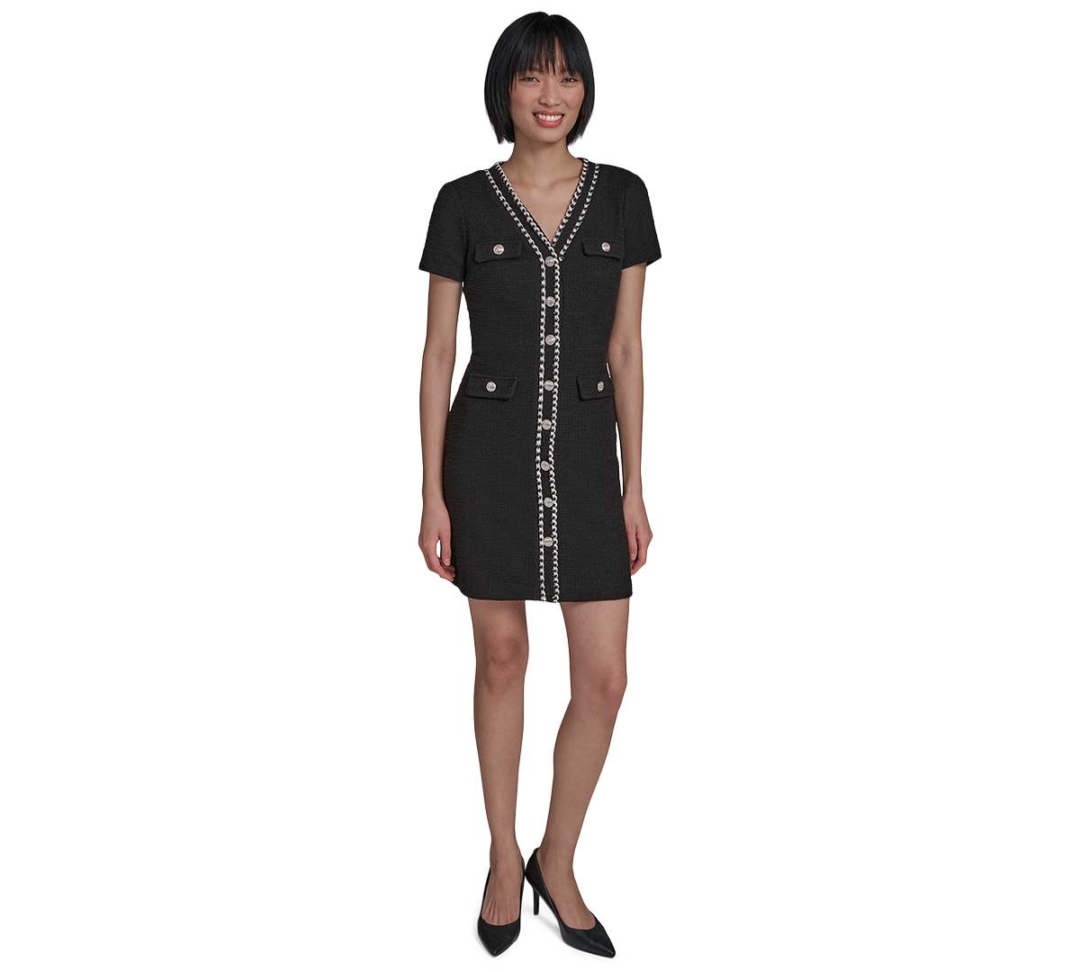 Click here for Karl Lagerfeld Paris Womens V-Neck Tweed Sheath Dr... prices