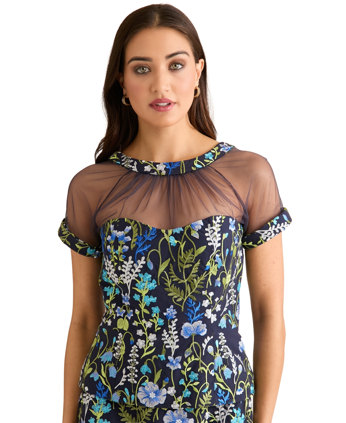 Click here for Muse Womens Short-Sleeve Embroidered Top - Blue/Gr... prices