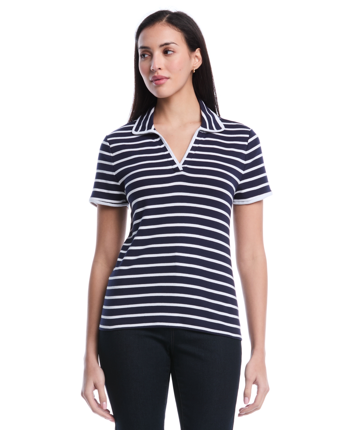 Click here for Rafaella Womens Petite Striped Contrast Trim Johnn... prices