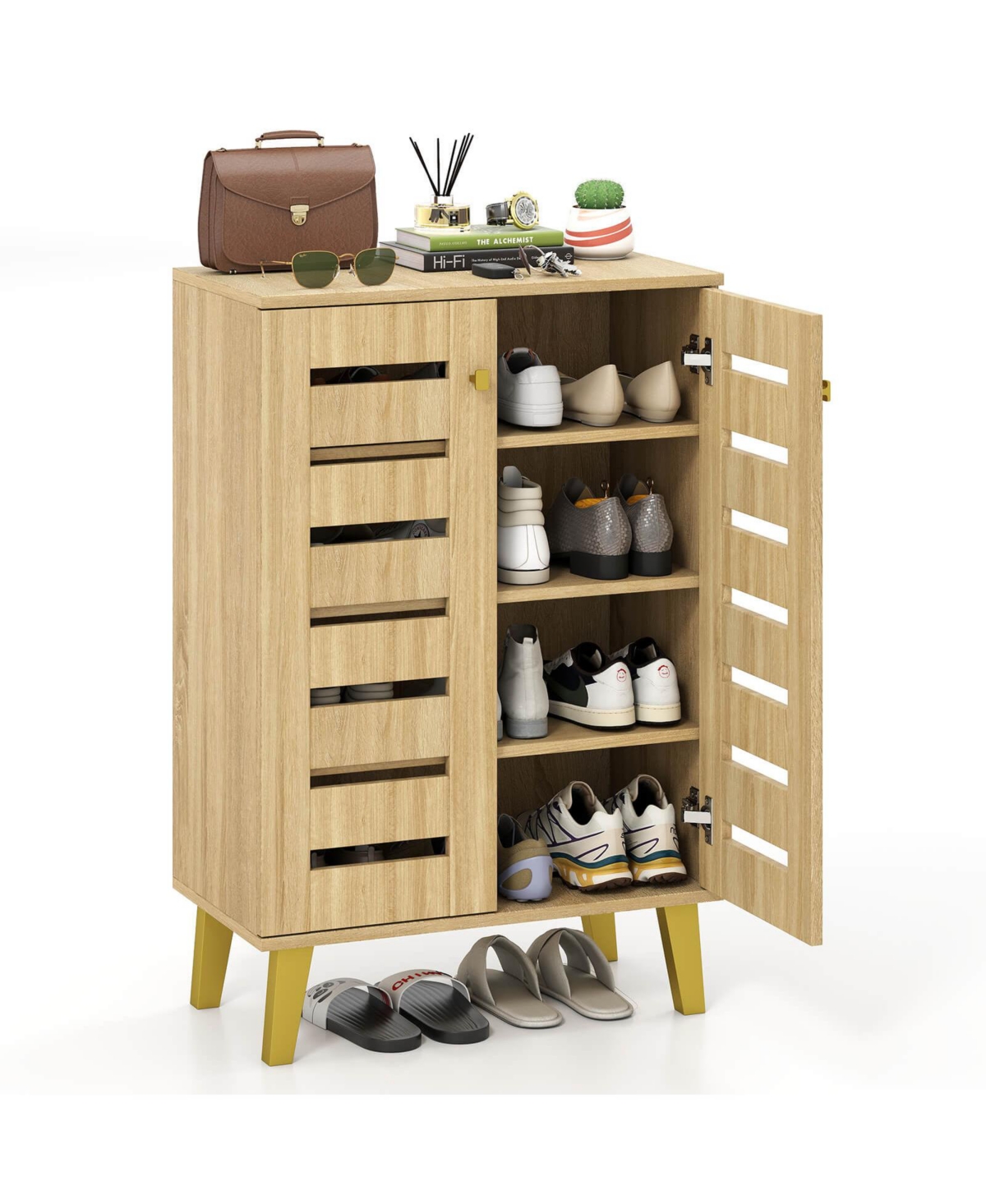 Click here for Costway 4-Tier Wooden Shoe Storage Cabinet with Do... prices