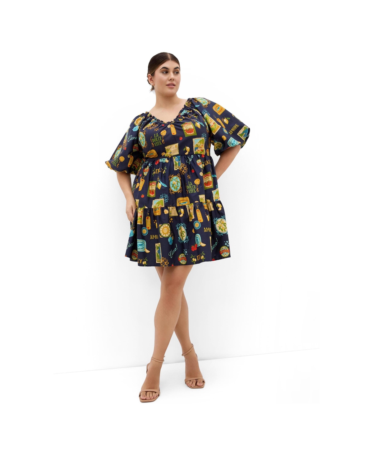 Click here for City Chic Womens Print Puff Sleeve Mini Dress - Na... prices