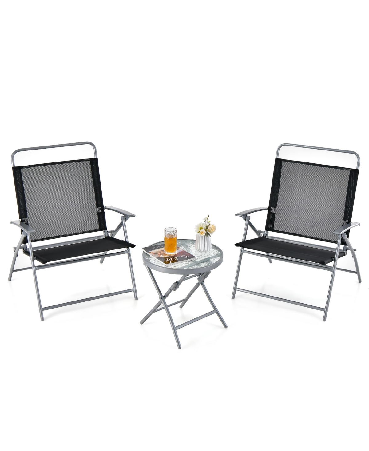 Click here for Gymax 3 Piece Patio Folding Chair Set with Coffee... prices