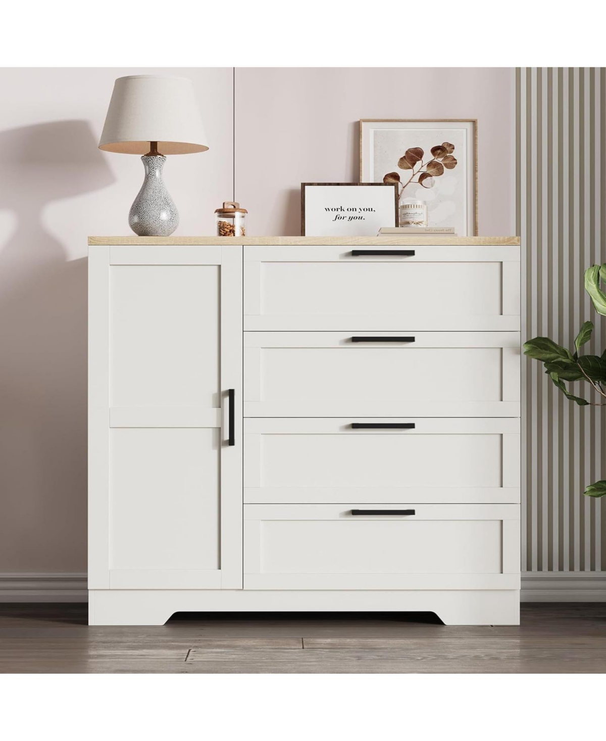 Click here for gaomon 4-Drawer Modern Wood Dresser with Wardrobe... prices