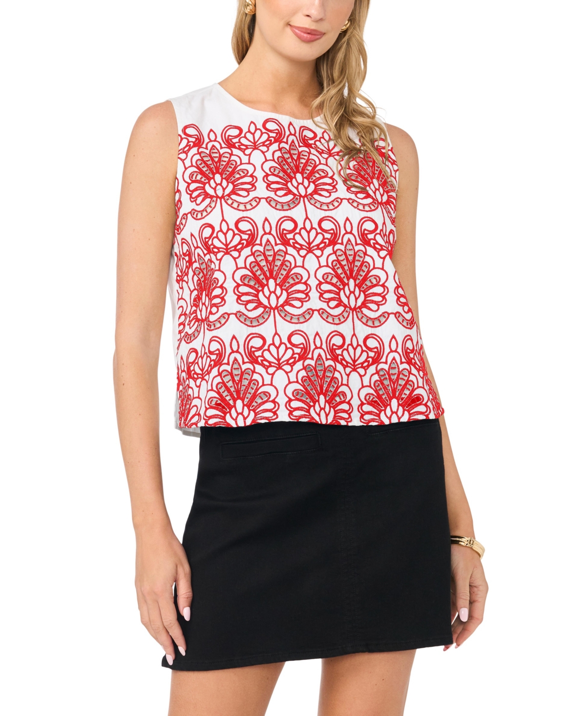 Click here for Vince Camuto Womens Embroidery Shell Top - Ultra W... prices