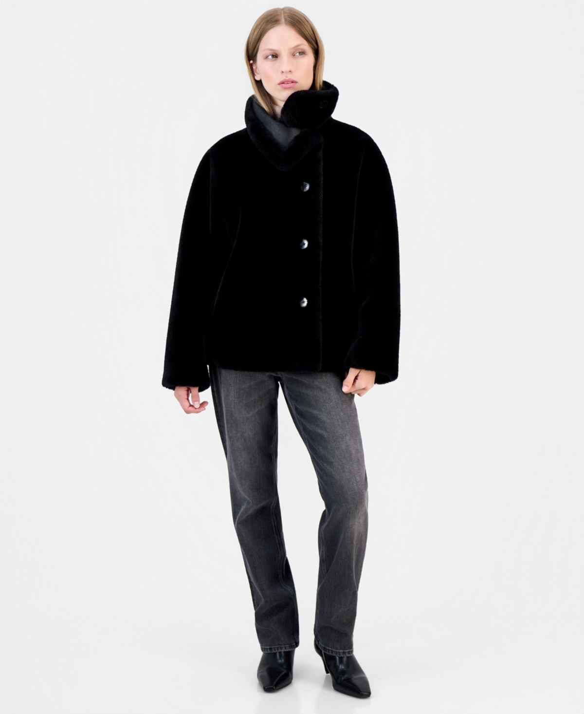 Click here for Calvin Klein Petite Funnel Neck Button-Front Faux... prices