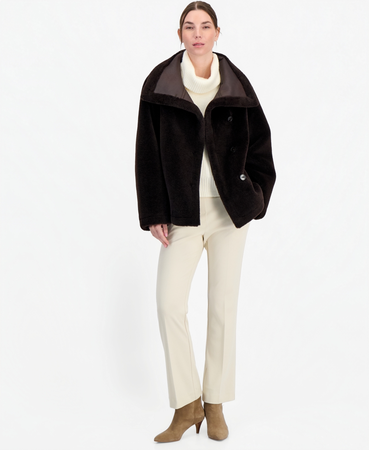 Click here for Calvin Klein Petite Funnel Neck Button-Front Faux... prices