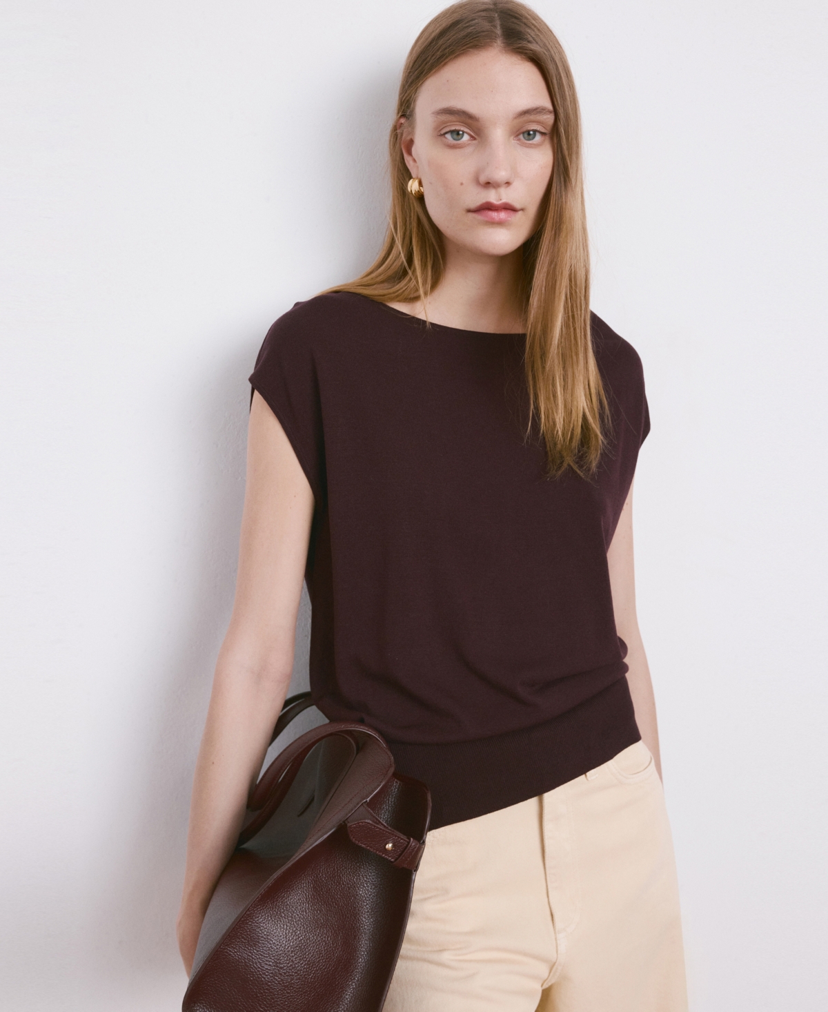 Click here for Mango Womens Short-Sleeved Knitted Sweater - Wine prices