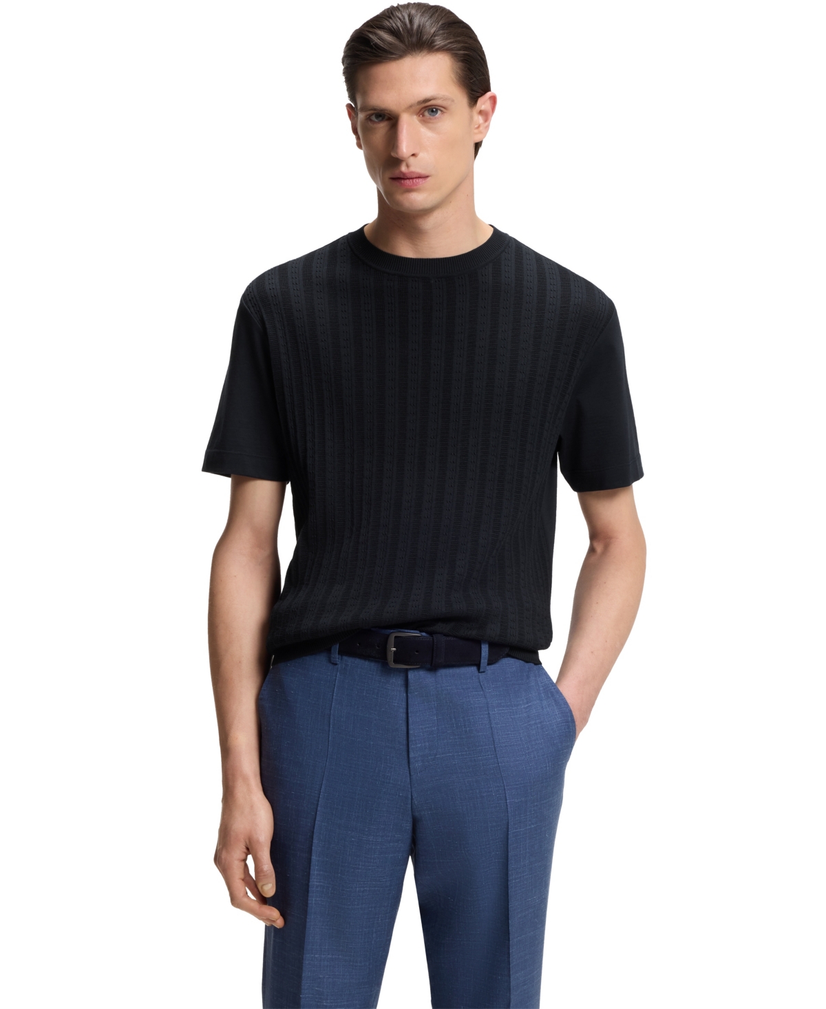Click here for Boss by Hugo Boss Mens Cotton-Silk Cable-Knit T-Sh... prices