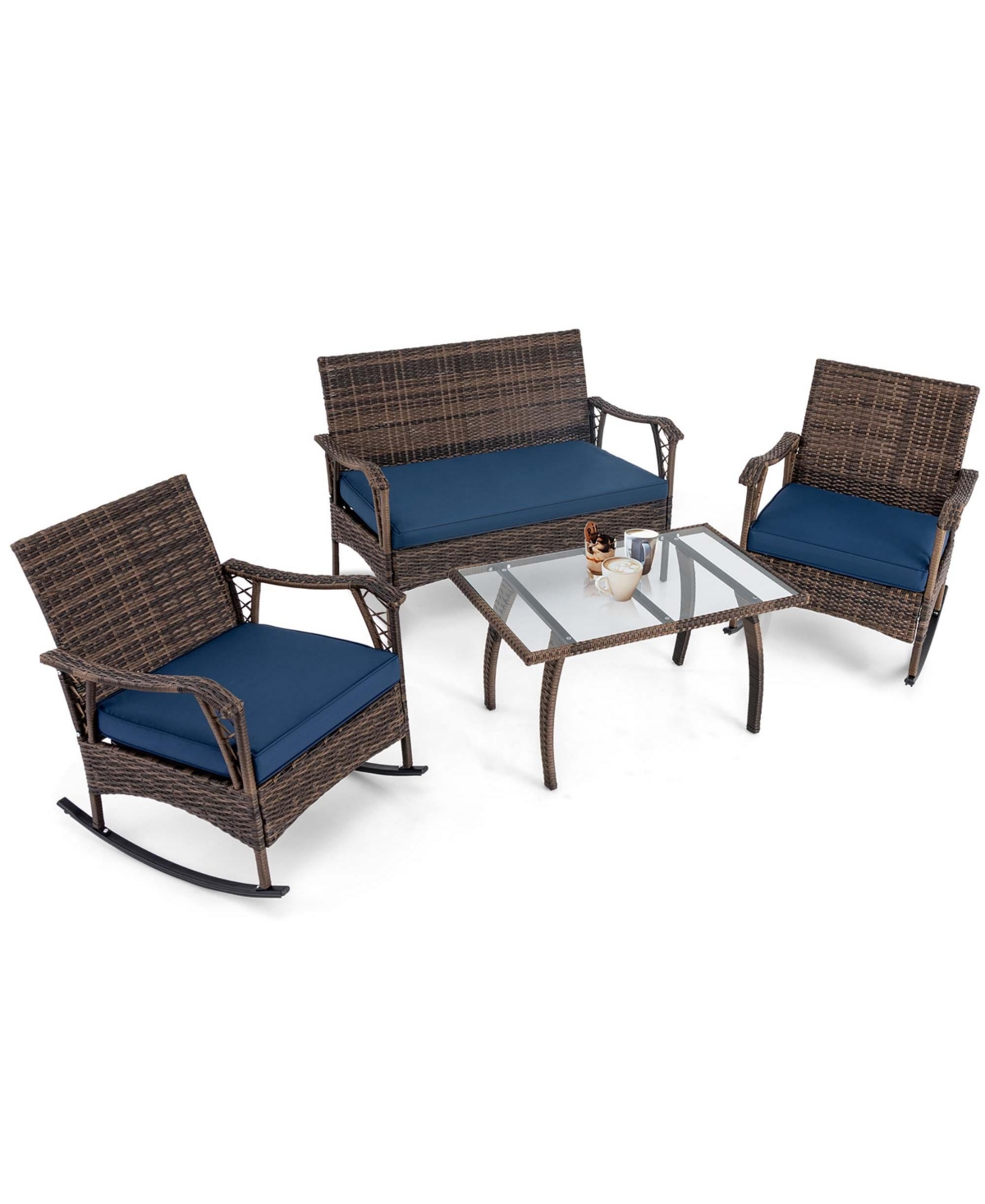 Click here for Gymax Set of 4 Wicker Rocking Set with Loveseat an... prices