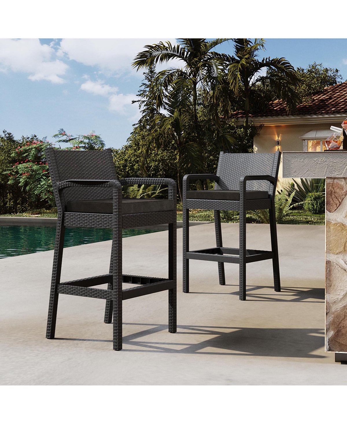 Click here for homfan set of 2 black wicker outdoor bar stools wi... prices