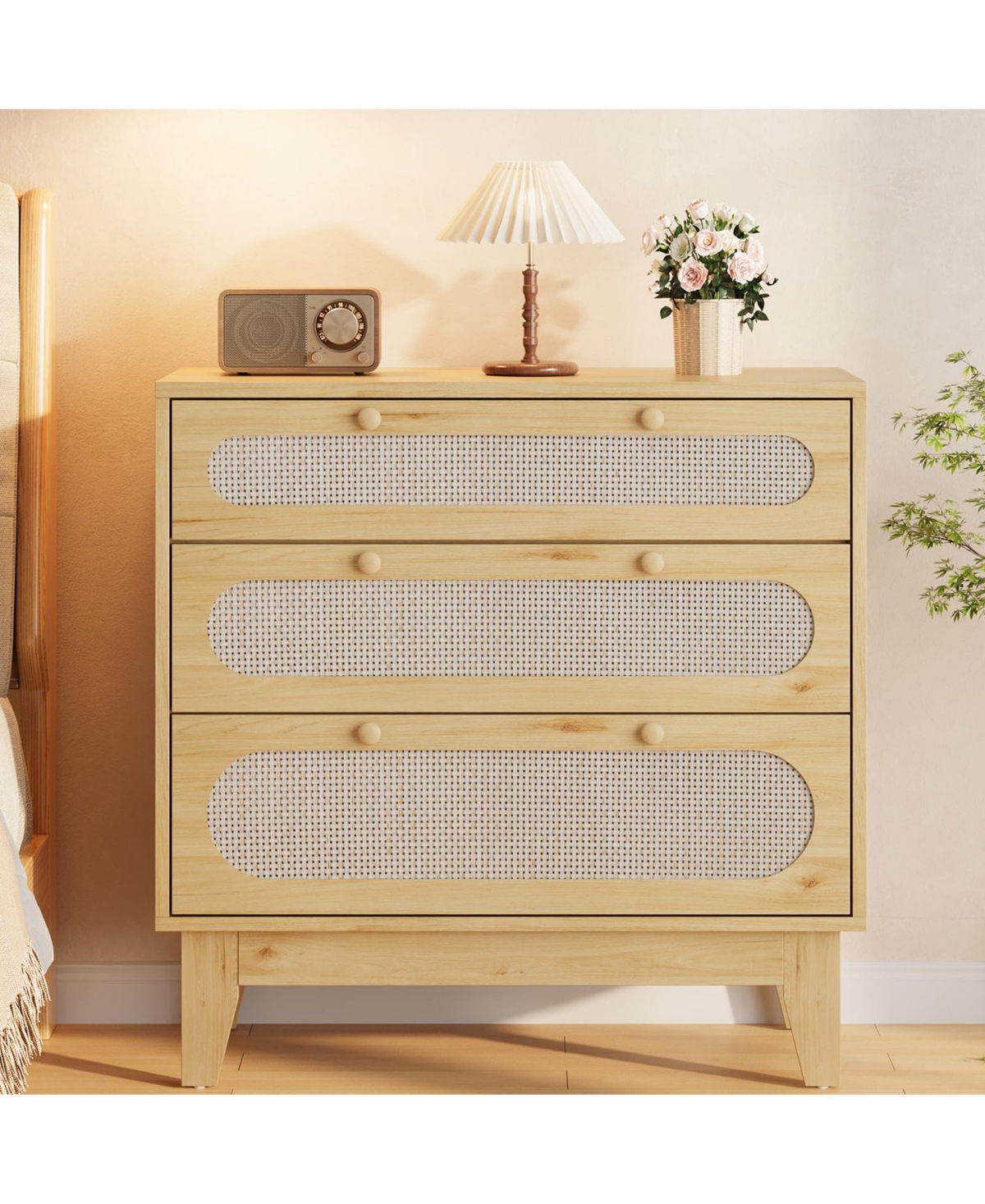 Click here for homfan Modern Rattan 3 Drawer Dresser for Bedroom... prices