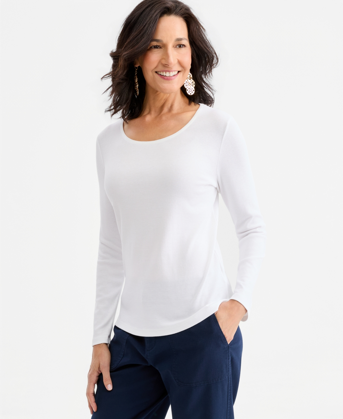 Click here for Style & Co Womens Cotton Long-Sleeve Scoop-Neck To... prices