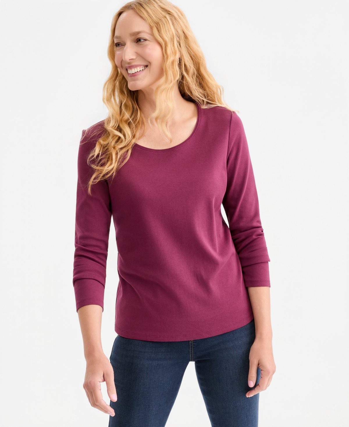 Click here for Style & Co Womens Cotton Long-Sleeve Scoop-Neck To... prices