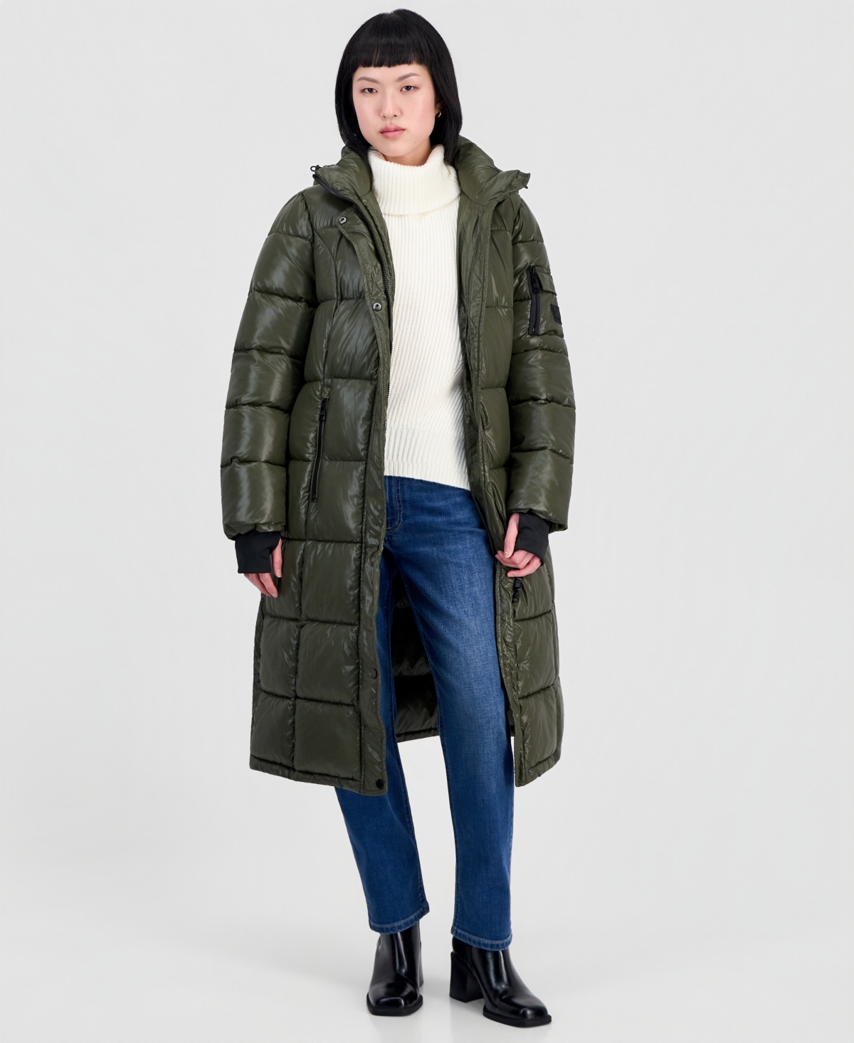 Click here for Steve Madden Womens Hooded Maxi Puffer Coat - Oliv... prices
