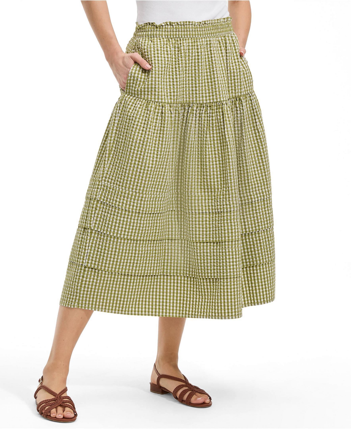 Click here for Lands End Womens Seersucker Pull On Midi Skirt - V... prices