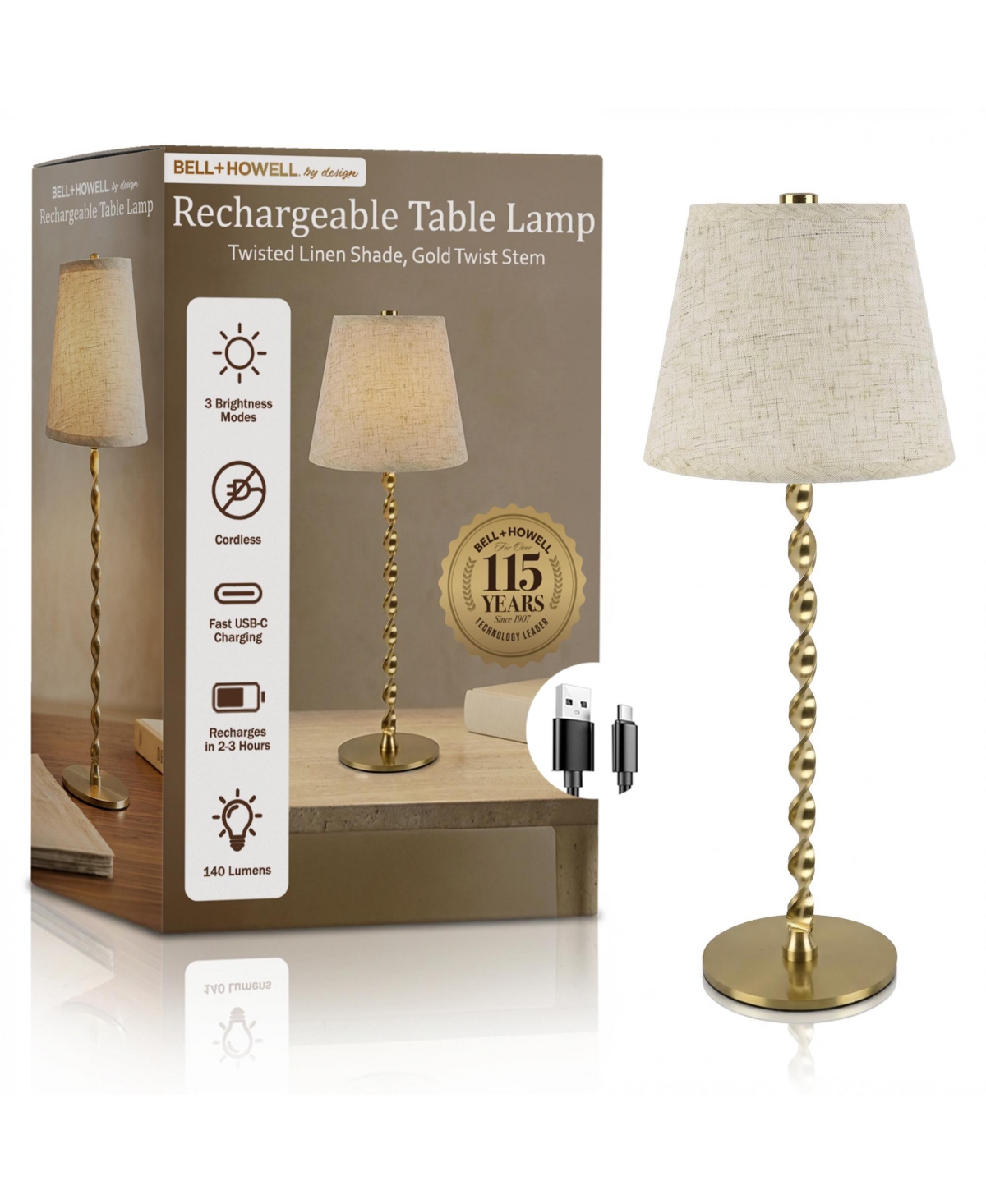 Click here for Bell + Howell Twist Stem Twisted Linen Shade Recha... prices