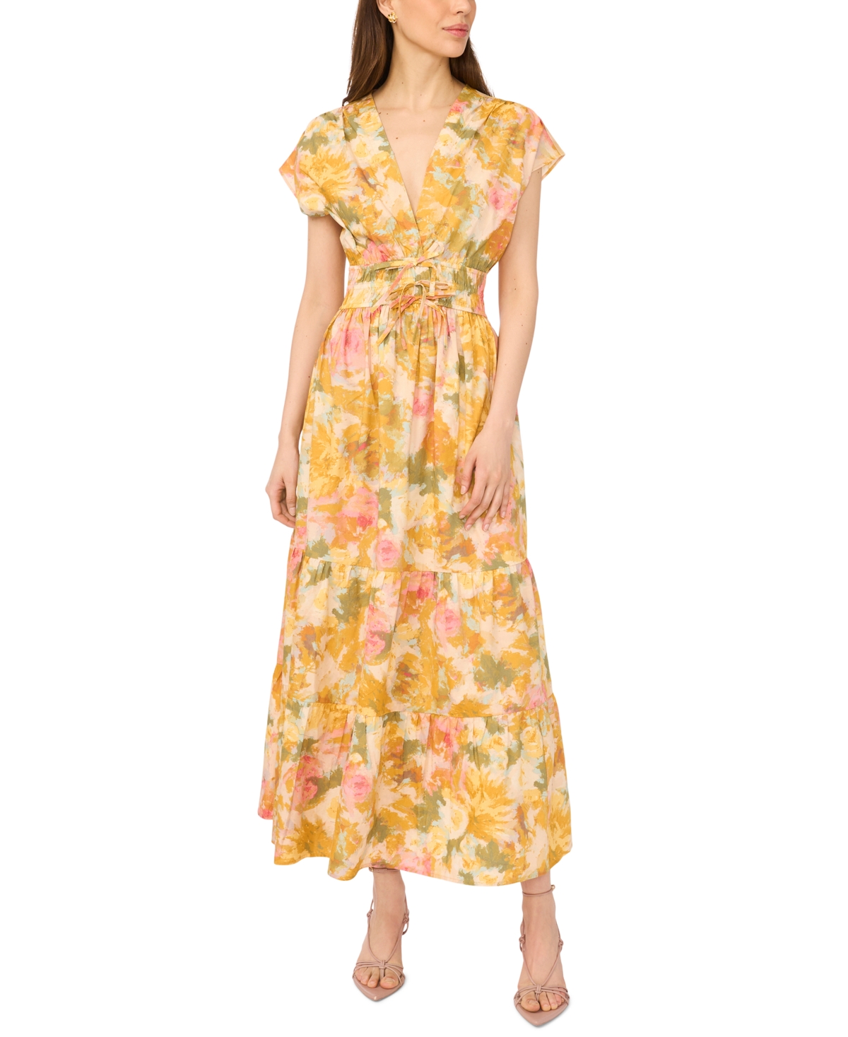Click here for CeCe Womens V-Neck Tie-Waist Maxi Dress - Harvest... prices